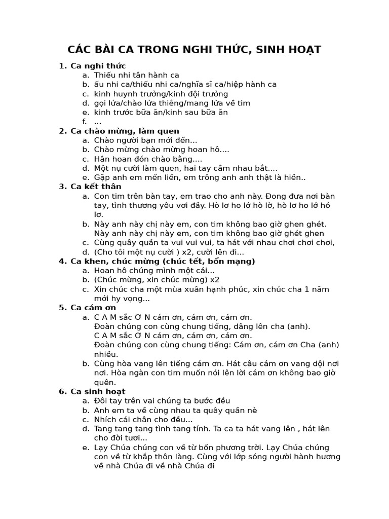 Các Bài CA Nghi TH C - Sinh Ho T | PDF