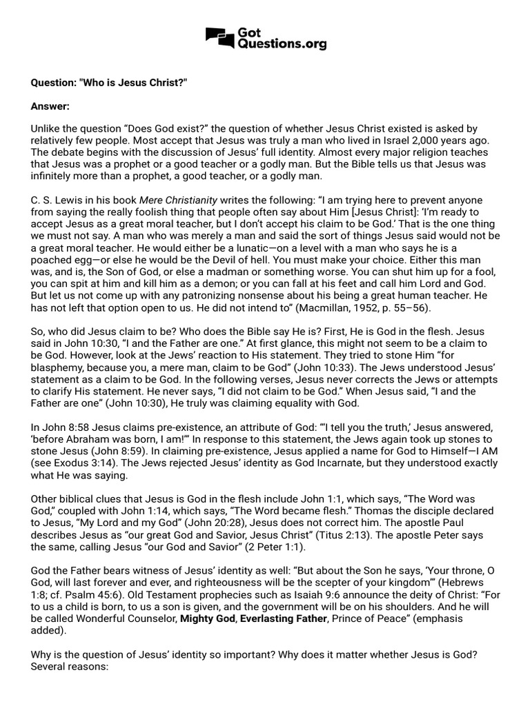 _Who is Jesus Christ__ - Printer Friendly | PDF | Jesus | John The Apostle