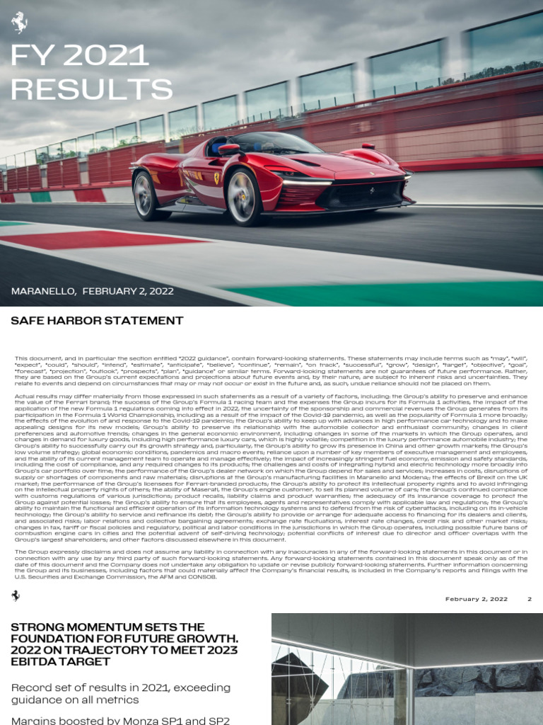 2022 02 02 - Ferrari - Fy 2021 Results Presentation | PDF | Free Cash ...