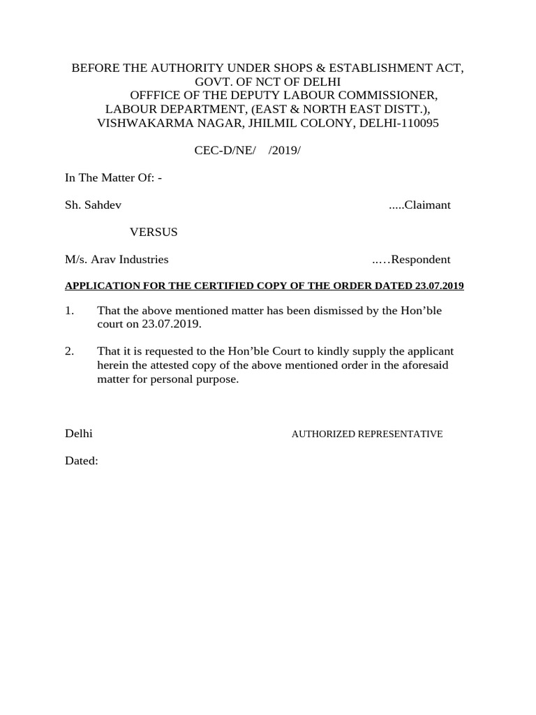 Application for Certified Court Copy | PDF