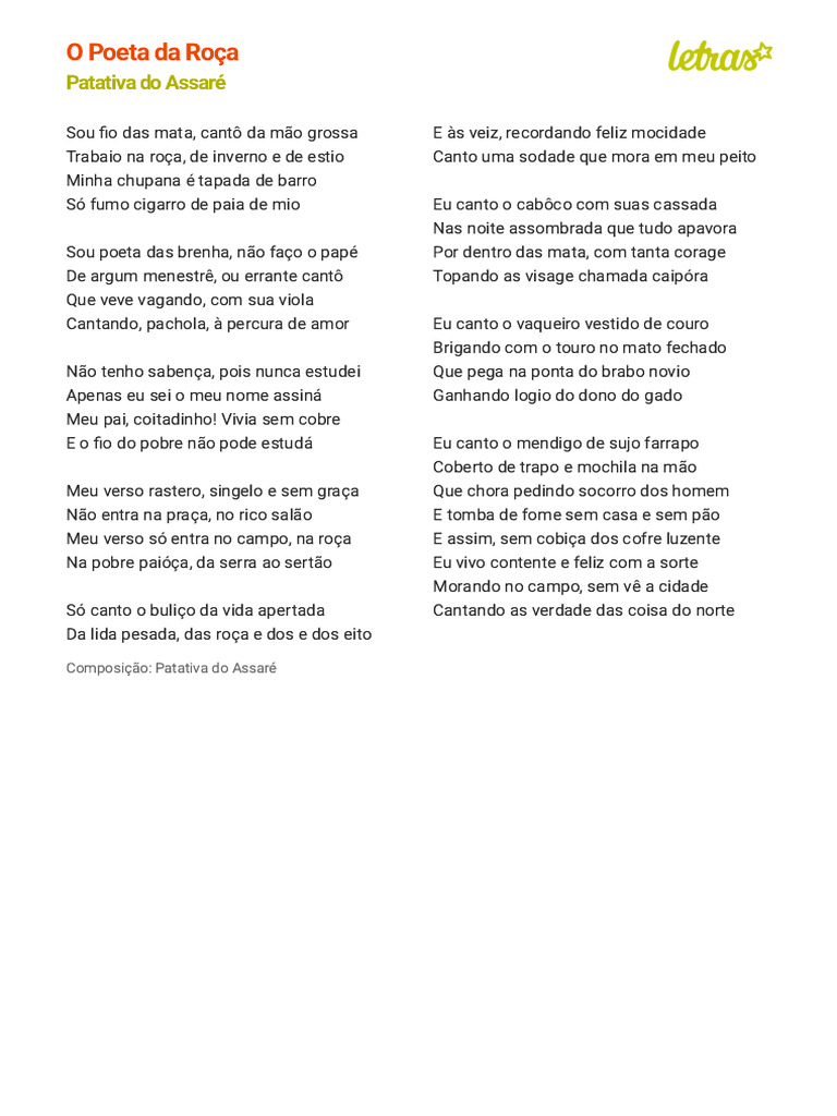 O POETA DA ROÇA - Patativa Do Assaré (Impressão) | PDF