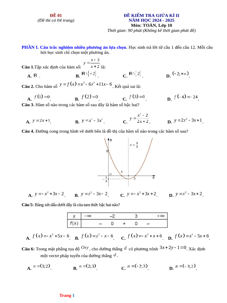 8 Đề + Đáp Án Toán 10 Gk2 | PDF