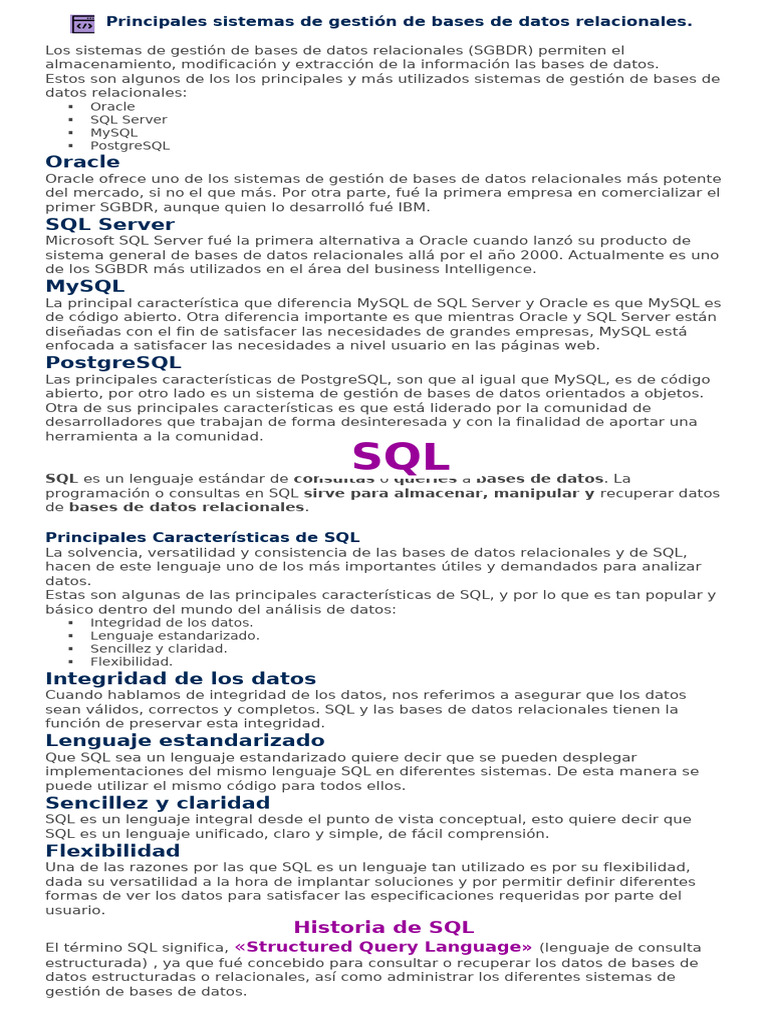 Introducción a SQL y SGBDR | PDF | SQL | Mi sql
