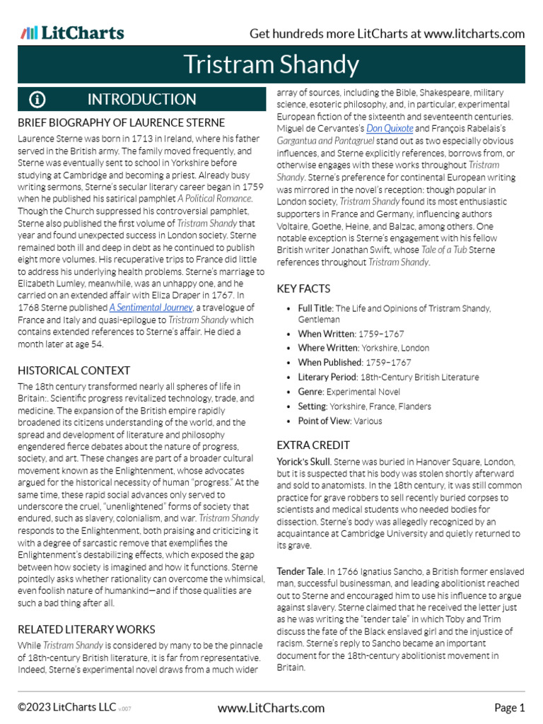 Tristram Shandy LitChart | PDF | Laurence Sterne