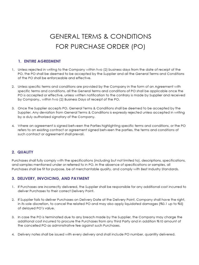 General Terms for Purchase Orders | PDF | Indemnity | Breach Of Contract