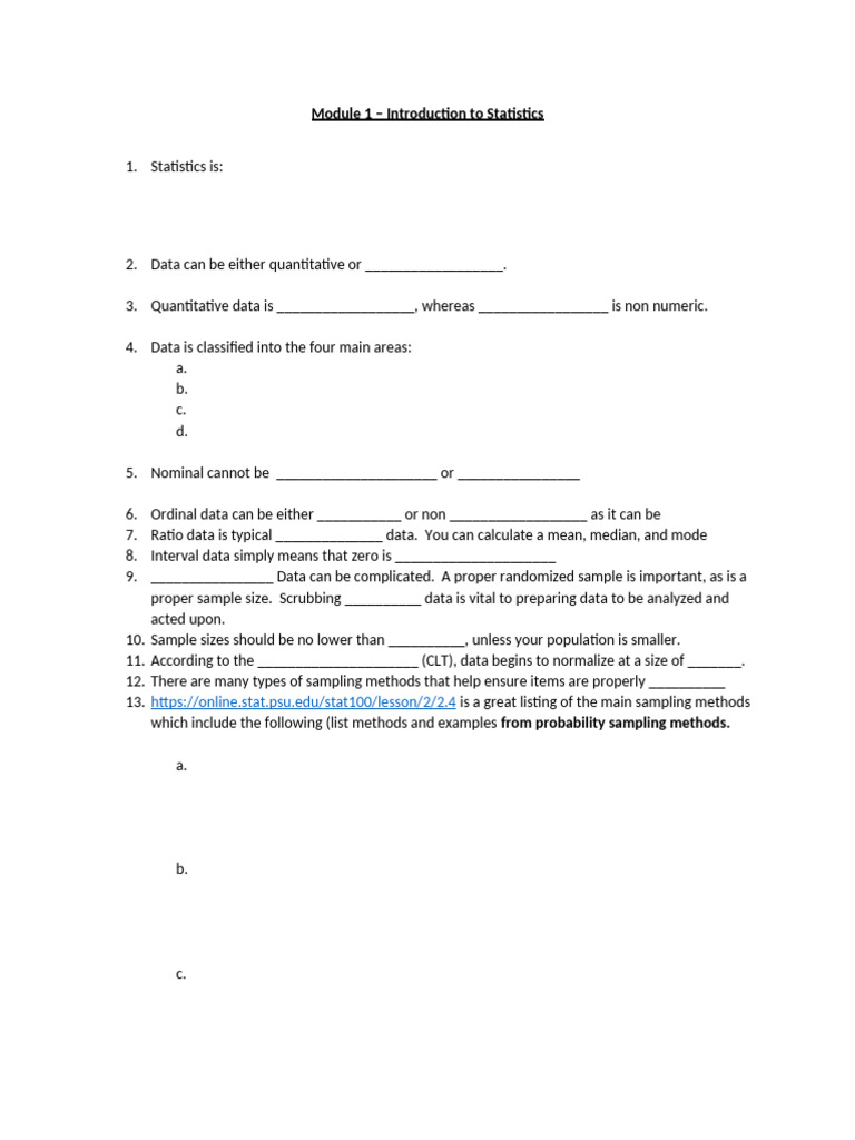 Statistics - Module 1 | PDF