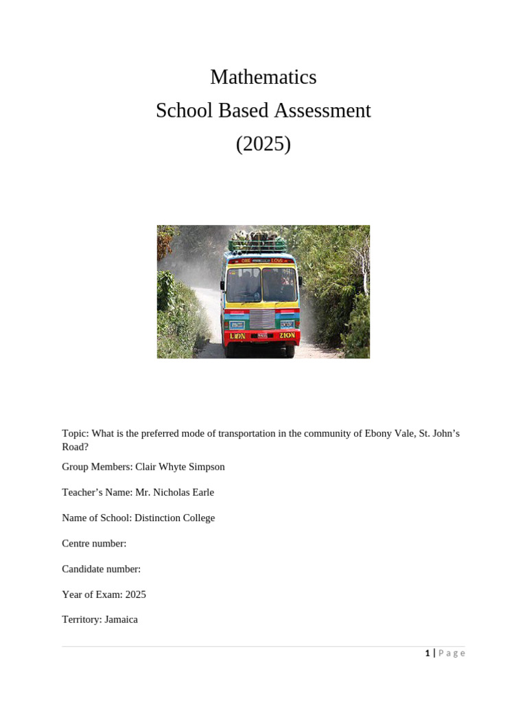 Mathematics GROUP SBA 2025 | PDF | Bus | Transport