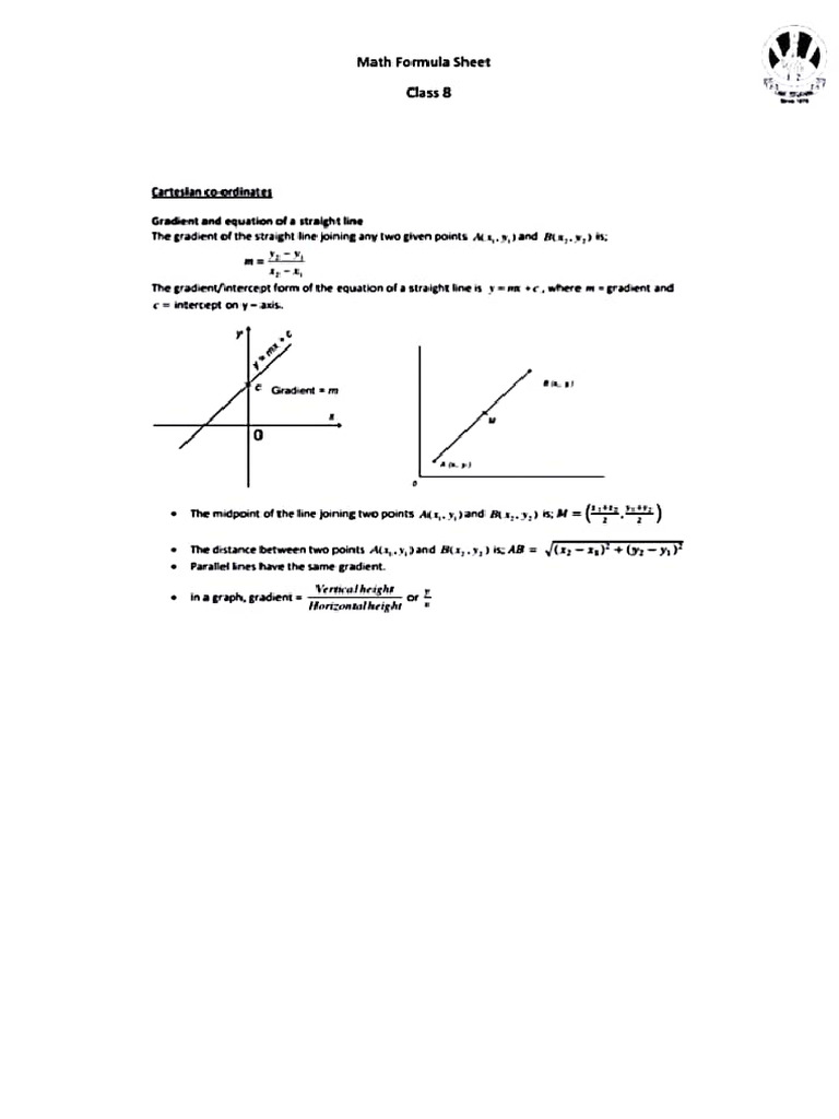 Formulas Math G8 | PDF