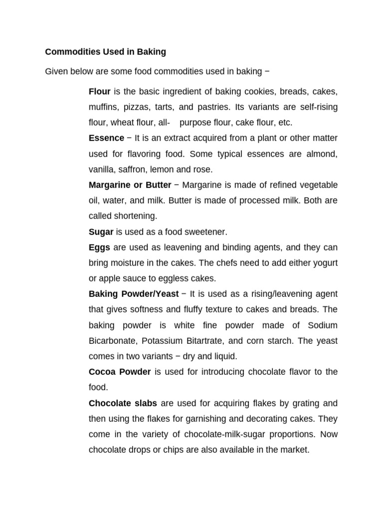 Commodities Used in The Pastry | PDF | Flour | Baking Powder