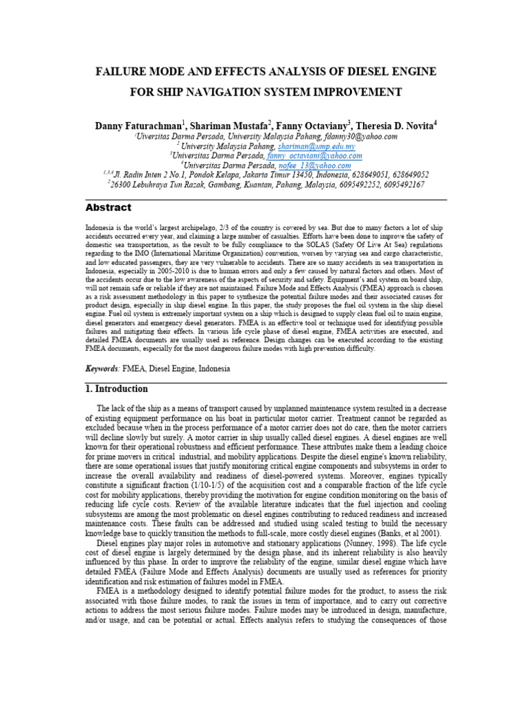 FMEA for Diesel Engine Safety in Ships | PDF | Risk | Reliability ...