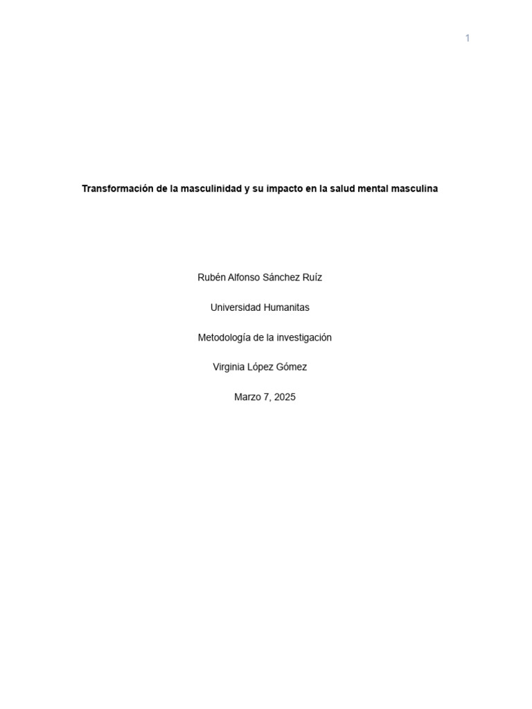 Transformación de La Masculinidad y Su Impacto en La Salud Mental Masculina | PDF | Masculinidad ...