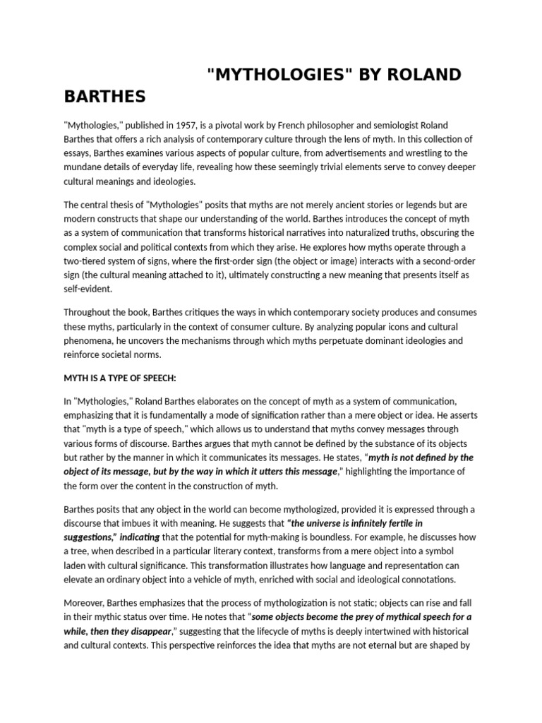 Mythologies by Roland Barthes - 081446 | PDF | Semiotics | Human ...