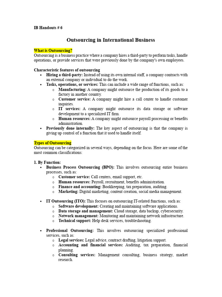 IB Handouts Session 6 | PDF | Outsourcing | Offshoring