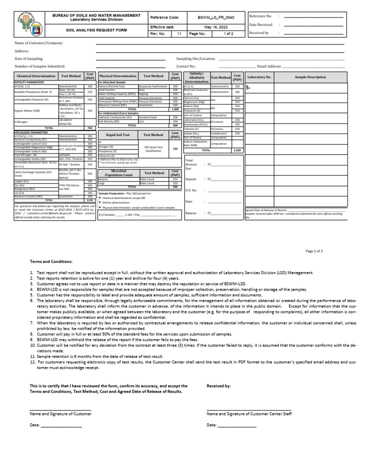 Ls 0040 Soil Analysis Request Form Rev11 | PDF | Titration | Chemistry