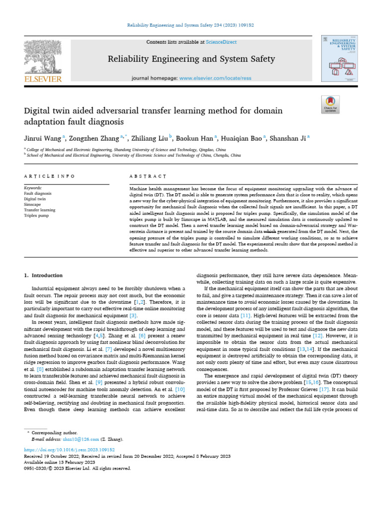 Digital Twin Aided Adversarial Transfer Learning Method For Domain | PDF | Pump | Reliability ...