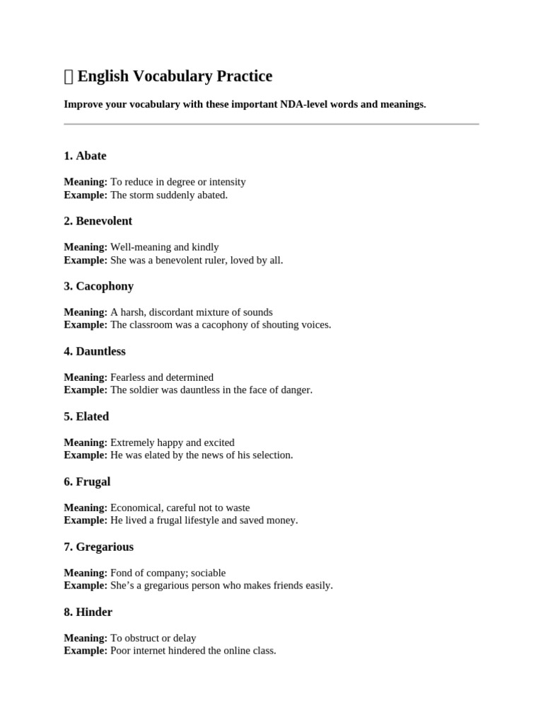 ? English Vocabulary Practice | PDF