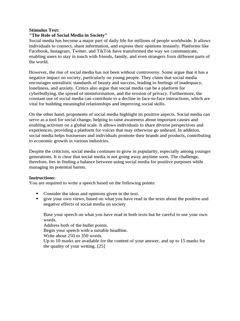 Speech writing task.social media | PDF | Social Media | Popular Culture ...