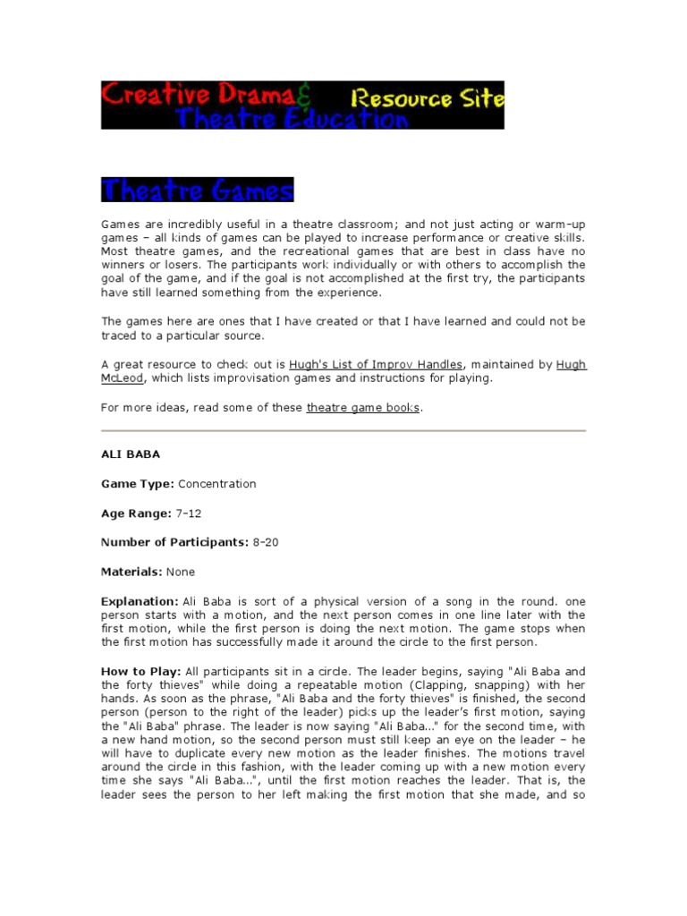 Games in A Theatre Classroom | PDF | Gesture | Emotions