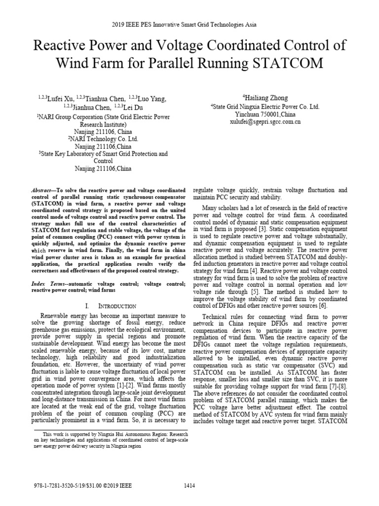 Coordinated Control of Voltage and Reactive Power For Parallel Running of STATCOM | PDF | Ac ...