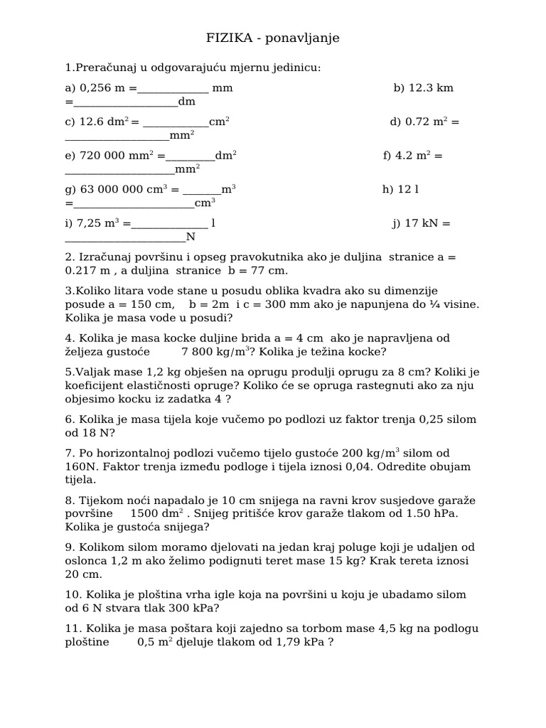 Fizika ponavljanje 7razreda | PDF