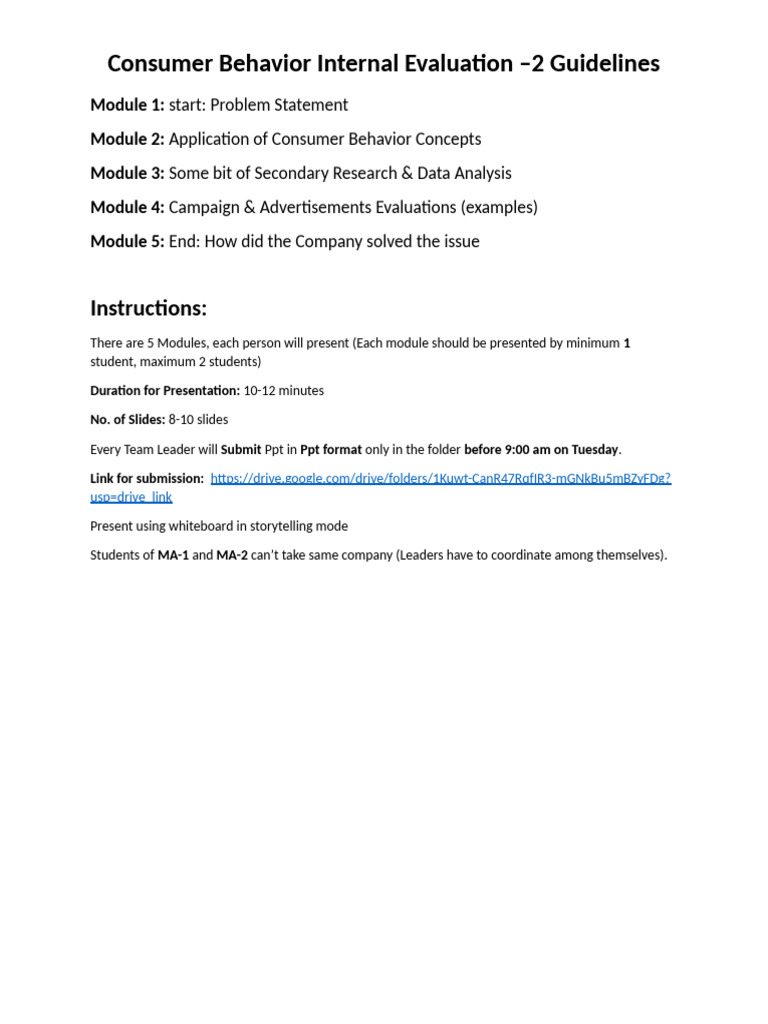 Consumer Behavior Evaluation Guidelines | PDF