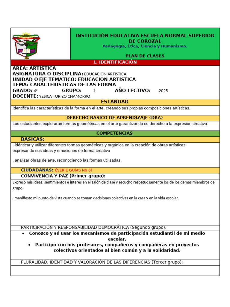 Plan de Artistica 5 | PDF | Educación en artes visuales | Aprendizaje