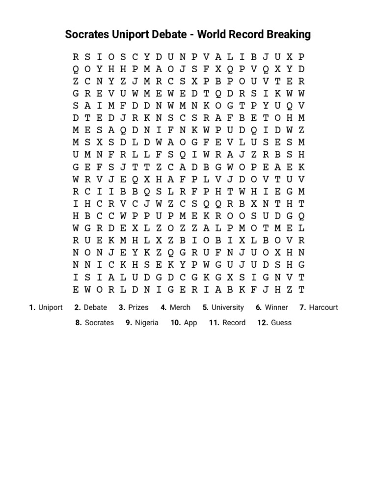 Socrates Uniport Debate - World Record Breaking - Word Search Labs | PDF