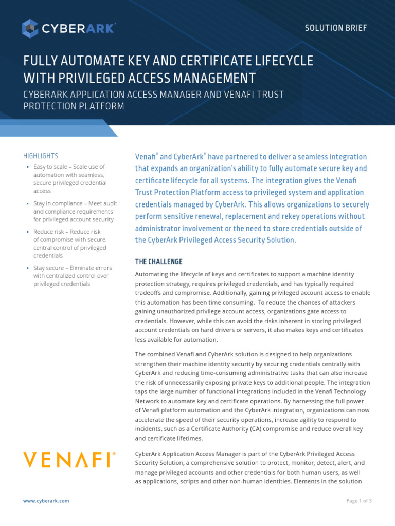 CyberArk_AAM_Venafi_Solution_Brief_2020 | PDF | Security | Computer Security
