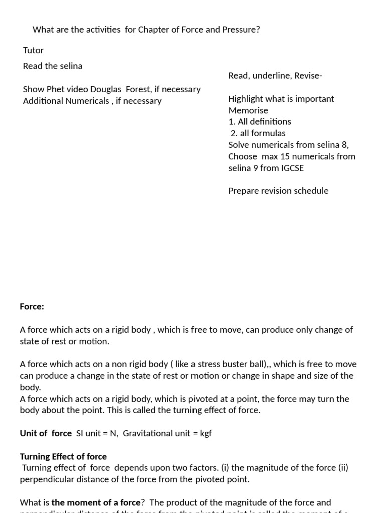 Chapter 3 Force and Pressure WK 14 Part 1 | PDF