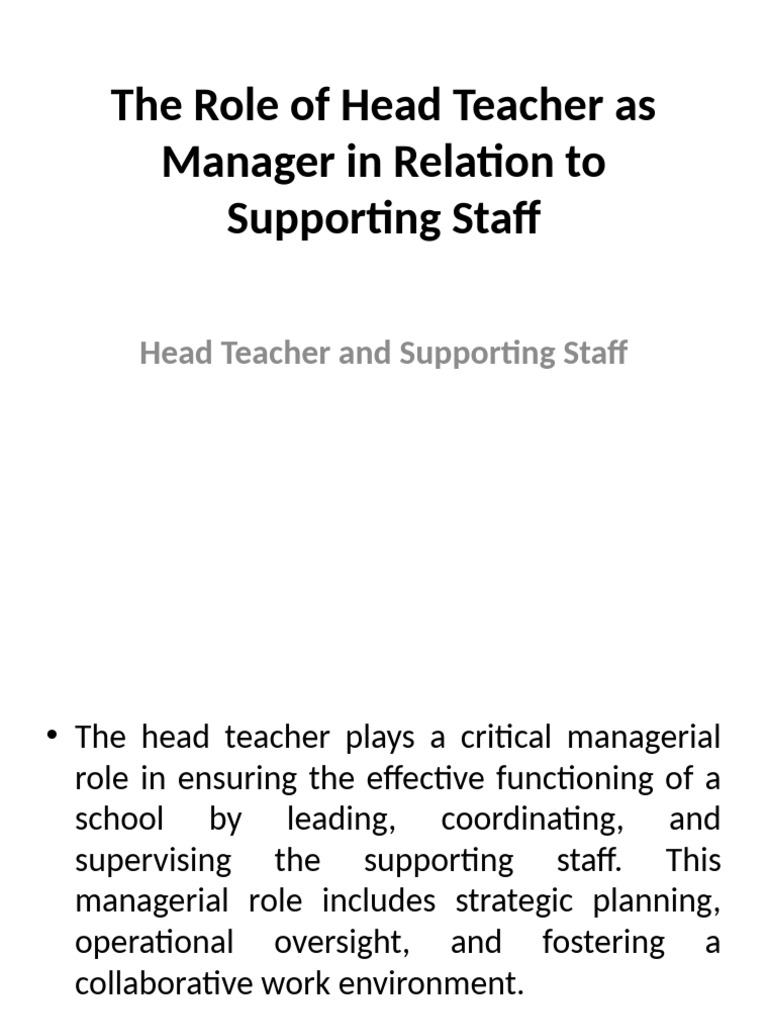 Head Teacher's Role in Staff Management | PDF | Teachers | Strategic ...