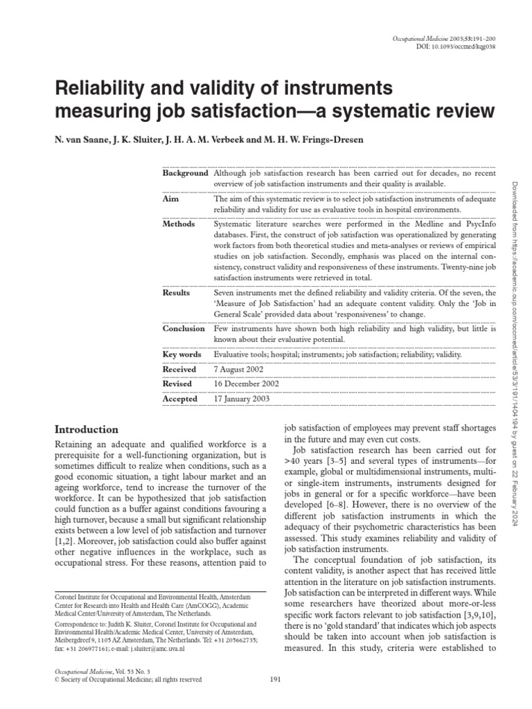 Job Satisfaction Test Retest | PDF | Validity (Statistics) | Job ...