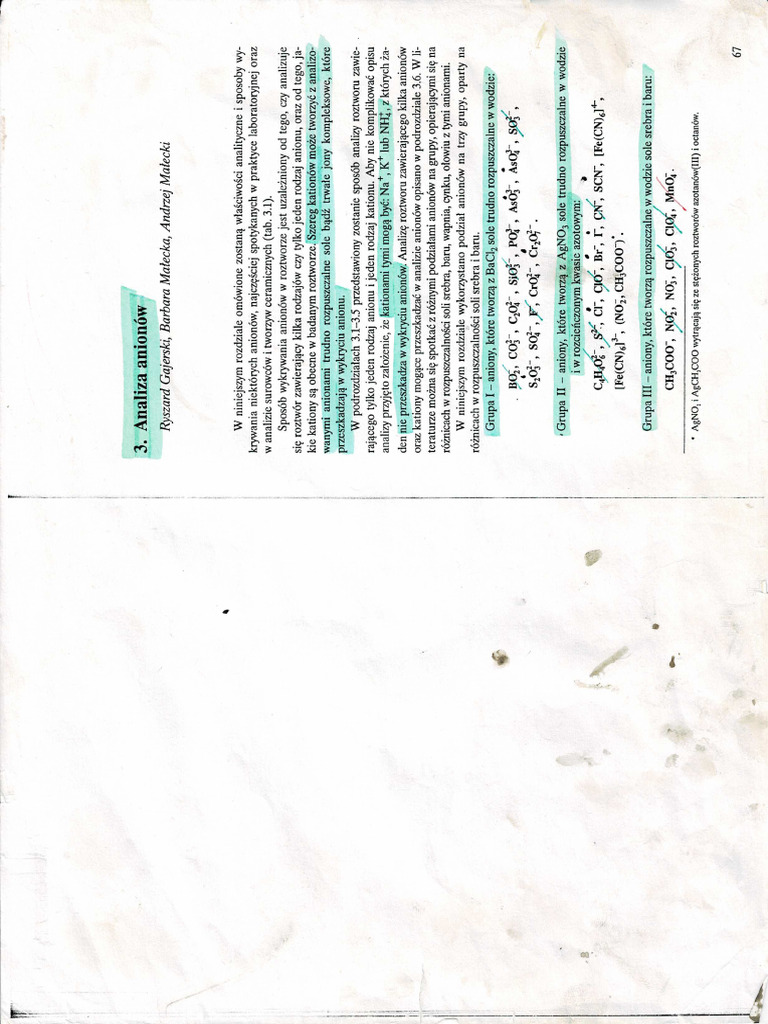 Analiza Anionów - Skrypt | PDF
