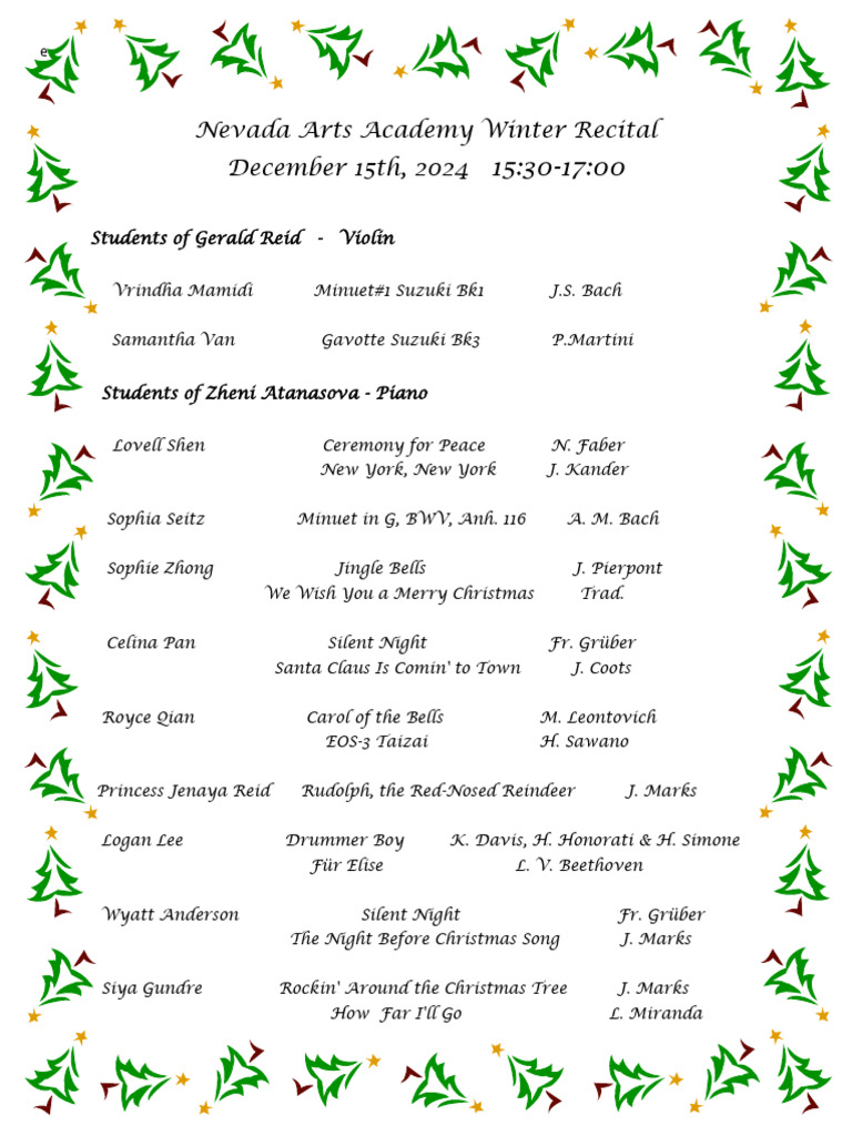 Winter Recital Program 2024 | PDF | Holiday Songs | Christmas Songs