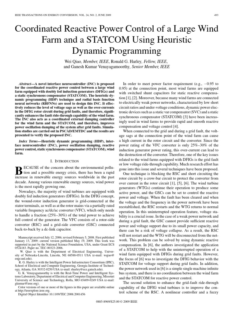 Coordinated Reactive Power Control of a Large Wind Farm and a STATCOM Using Heuristic Dynamic ...