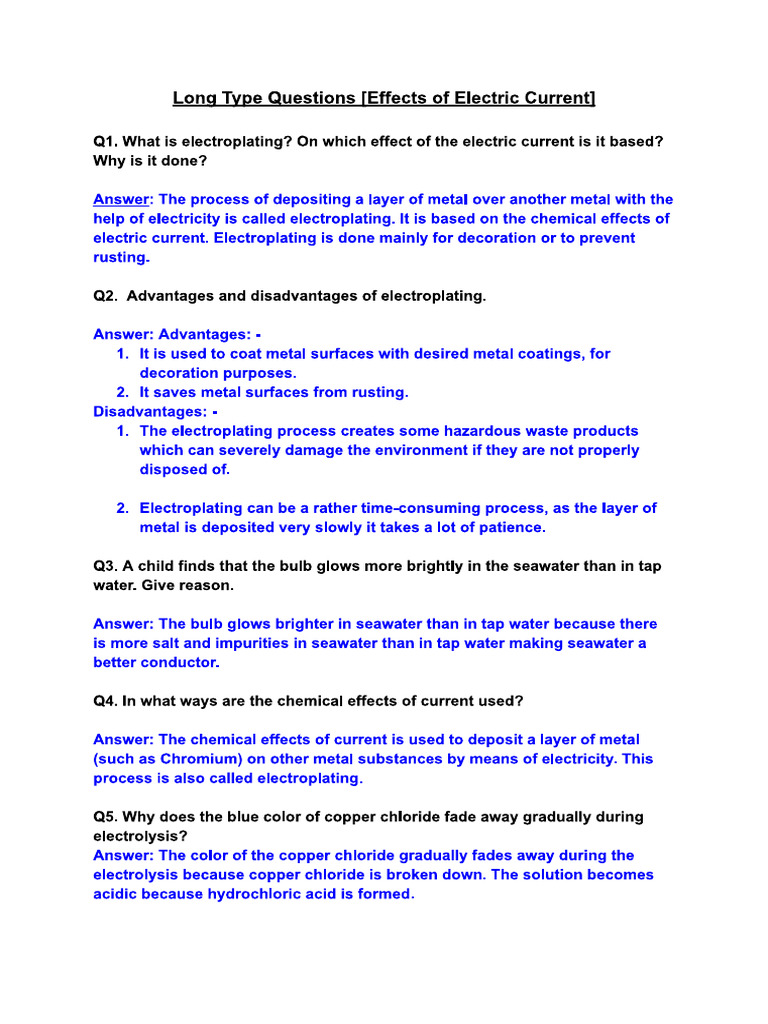 Electric Current Questions | PDF