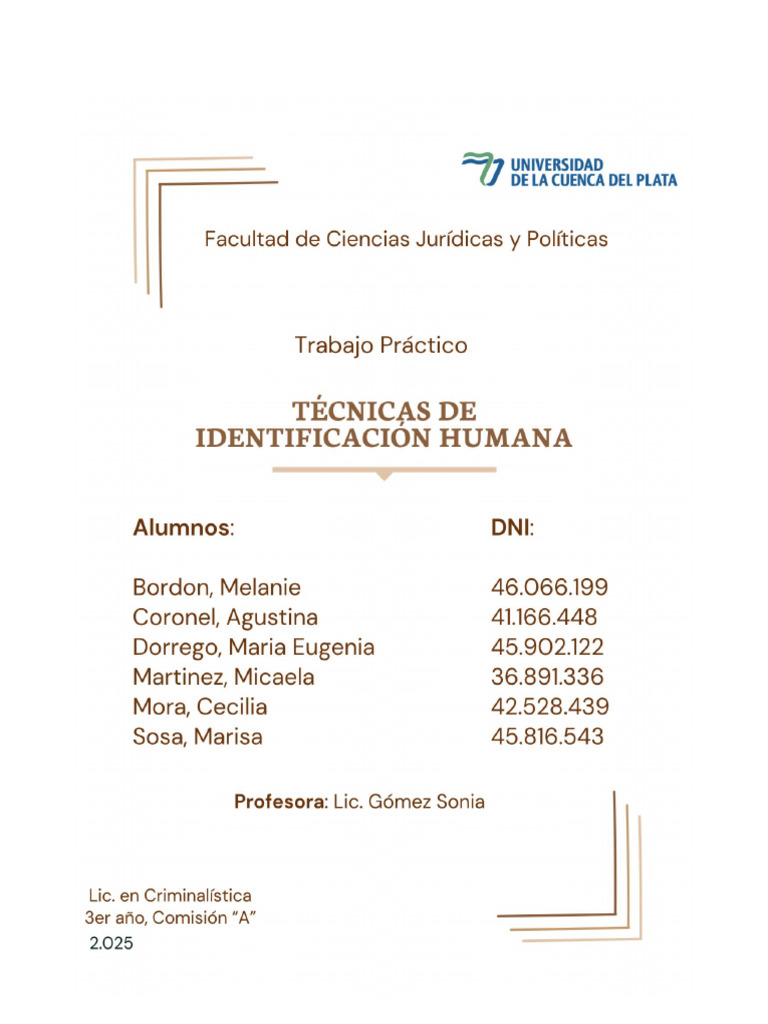 Trabajo Tecnica de Id Humana | PDF | Huella dactilar | Biometría