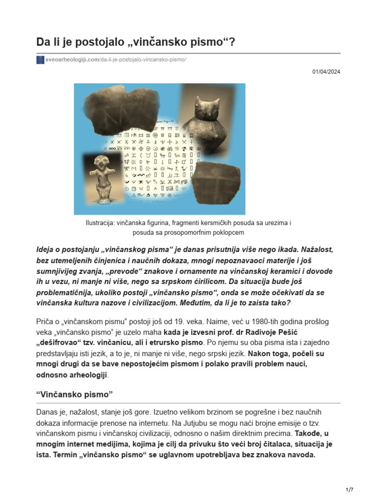 Da Li Je Postojalo Vinčansko Pismo | PDF