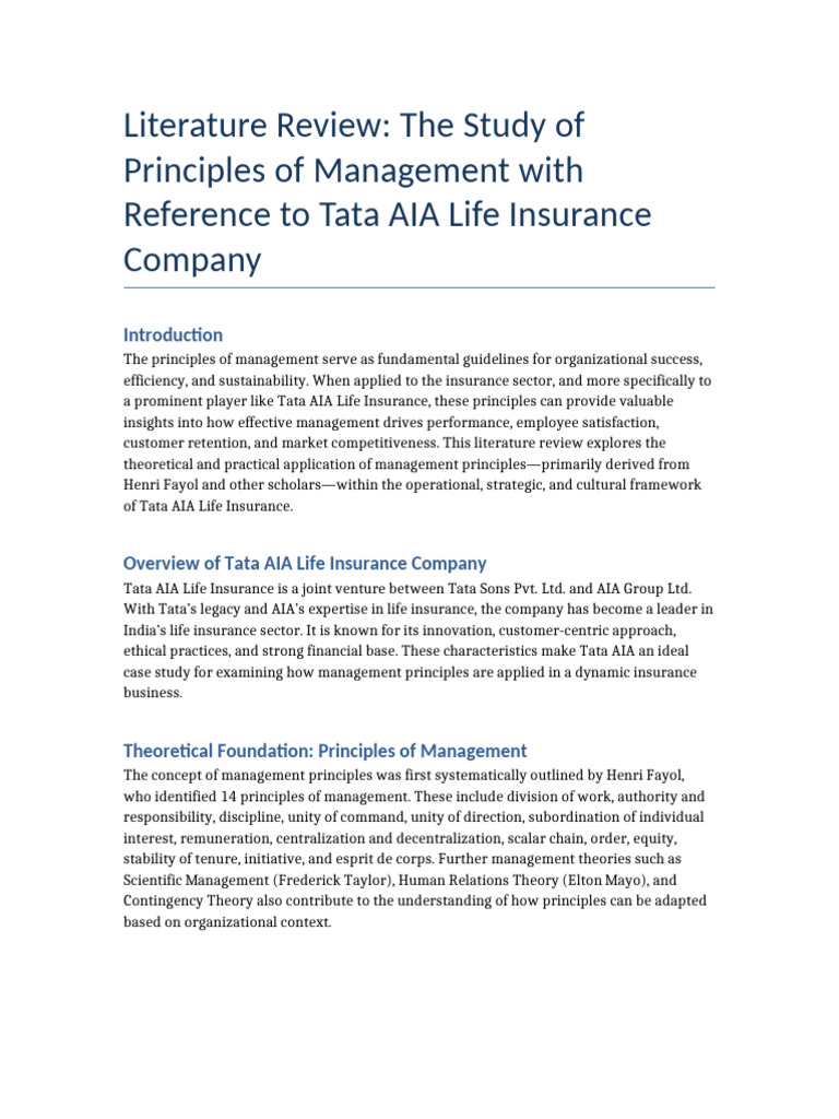 Literature Review Tata AIA Management With Table | PDF | Employee ...