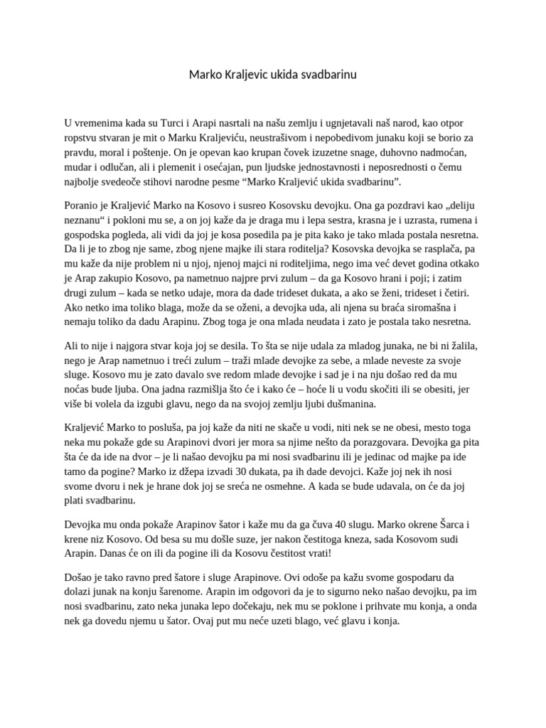 Marko Kraljevic Ukida Svadbarinu | PDF
