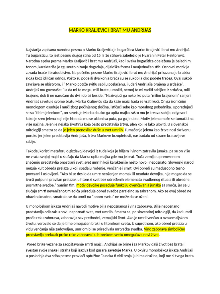 Marko Kraljevic I Brat Mu Andrijas | PDF