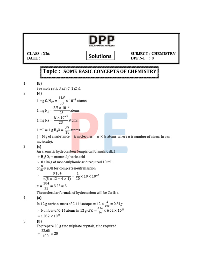 Mole Concept DPP 3 SOLUTION | PDF | Mole (Unit) | Molecules