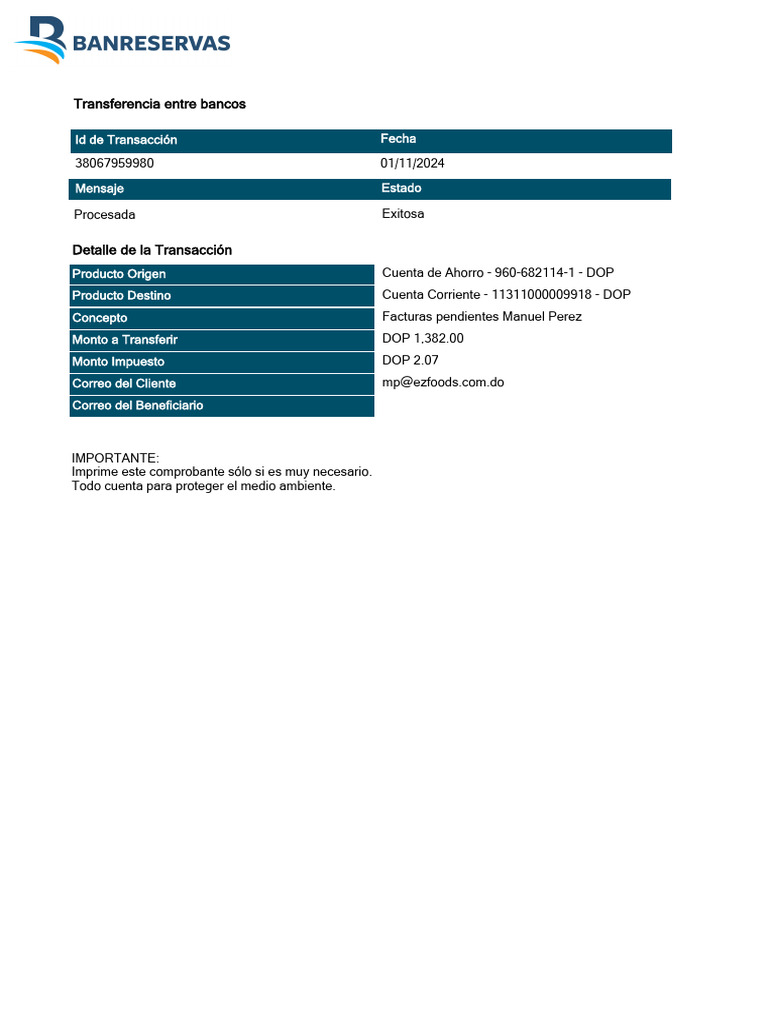 Transferencia Bancaria Exitosa DOP | PDF
