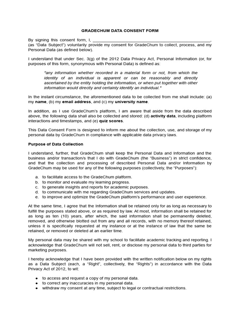 GradeChum Data Consent Form | PDF | Privacy | Information