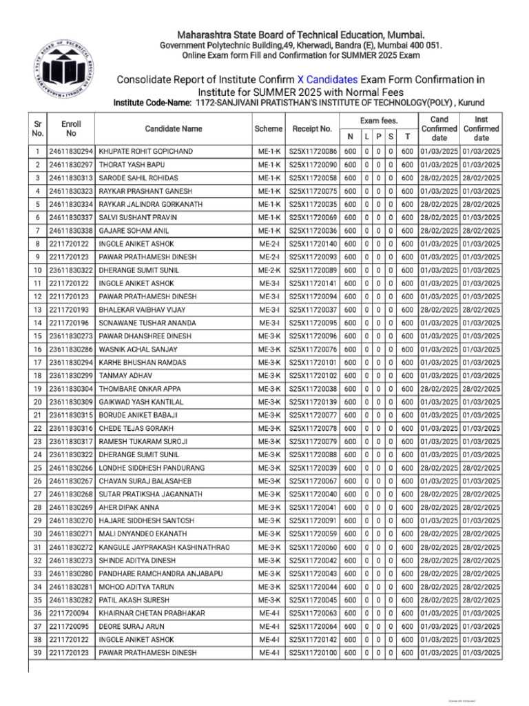 Backlog Exam Form S-2025 | PDF