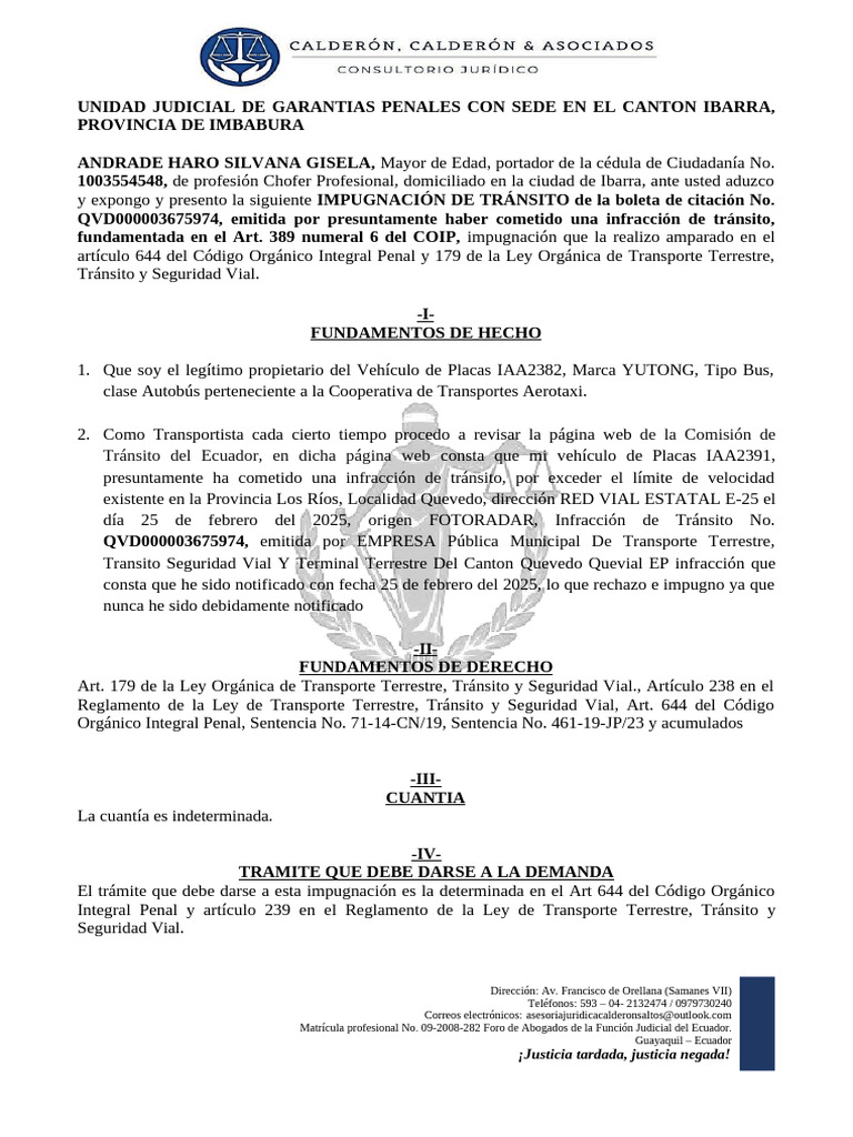 4impugnacion Citacion Silvana Andrade | PDF | Transporte