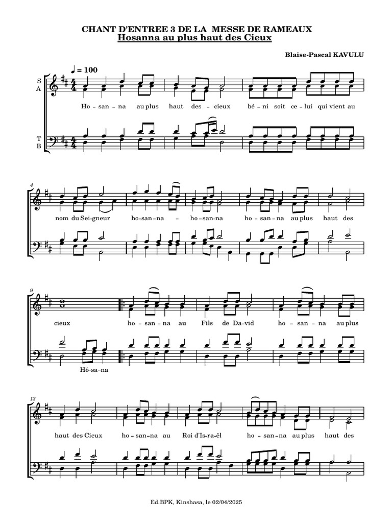 Paroles de "Hosanna au plus haut" | PDF