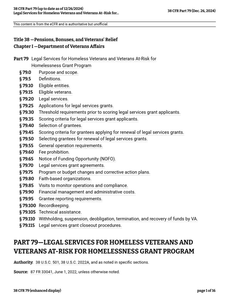 38 CFR Part 79 (Up To Date As of 12-26-2024) | PDF | Justice | Crime ...
