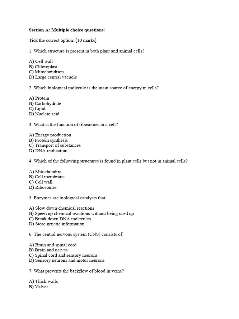 Biology-Class 9 Admission Test | PDF | Cell (Biology) | Proteins
