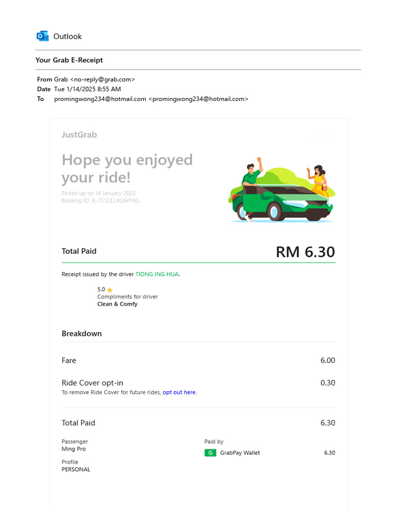 Grab E-Receipt for Cles Dining Trip | PDF