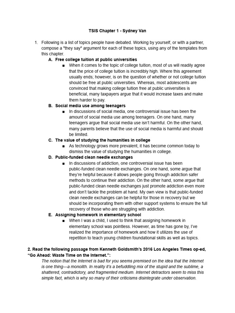 TSIS Chapter 1 - Sydney Van | PDF | Adolescence | Internet